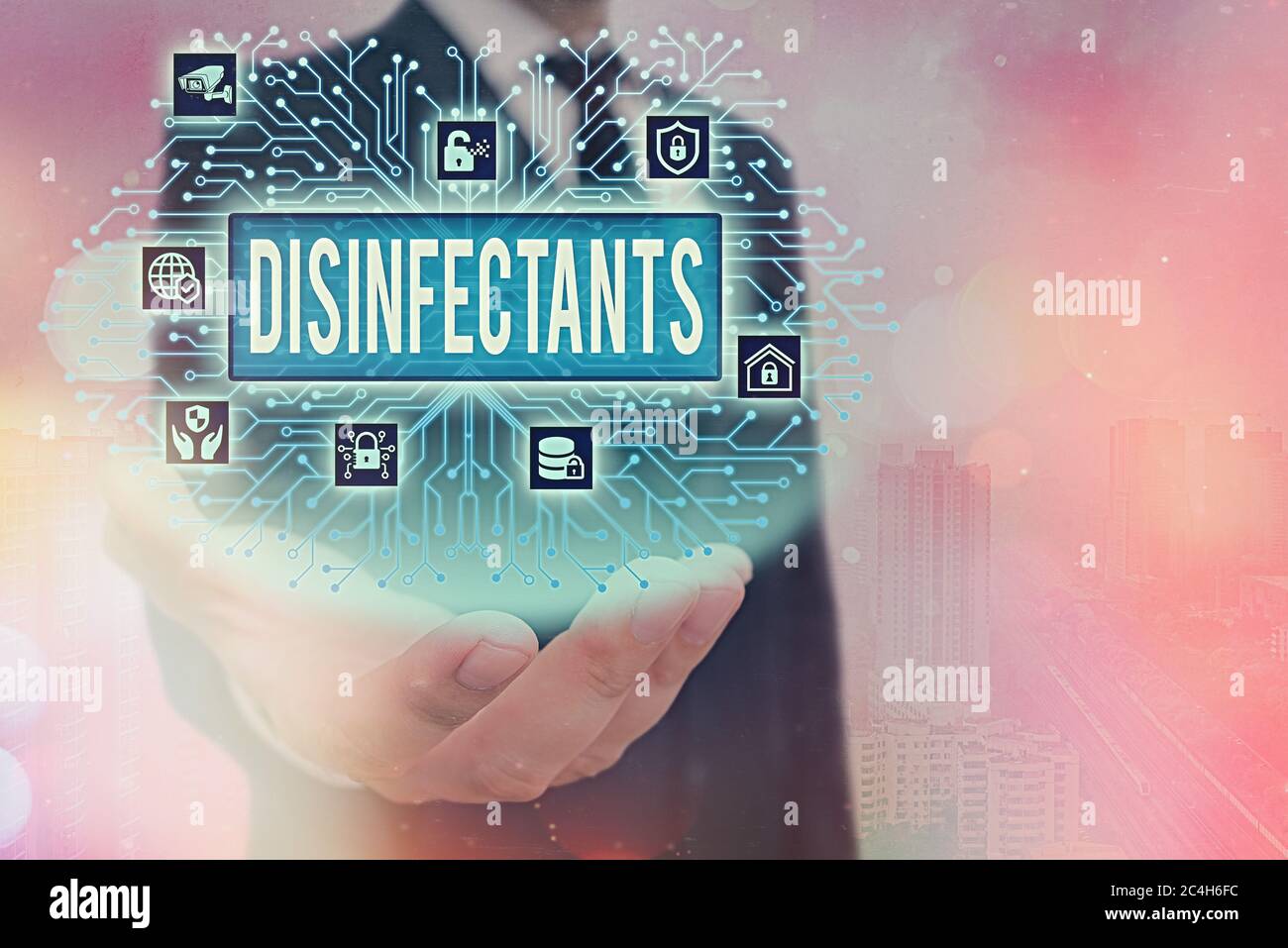 Conceptual hand writing showing Disinfectants. Concept meaning chemical ...