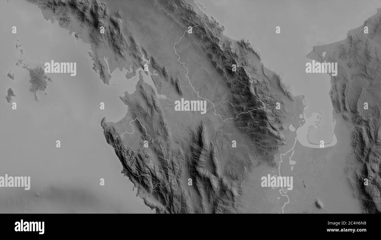 Emberá, indigenous territory of Panama. Grayscaled map with lakes and ...