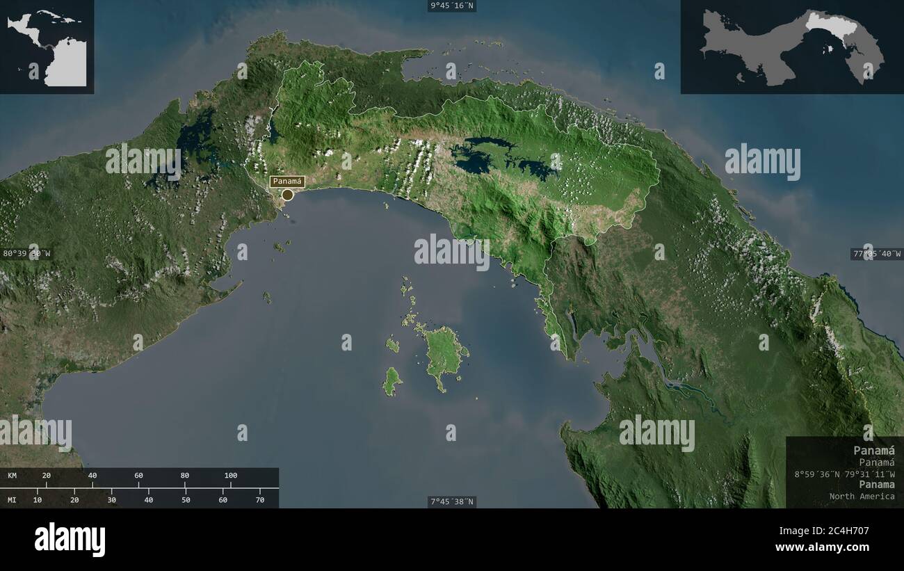Panamá, province of Panama. Satellite imagery. Shape presented against ...