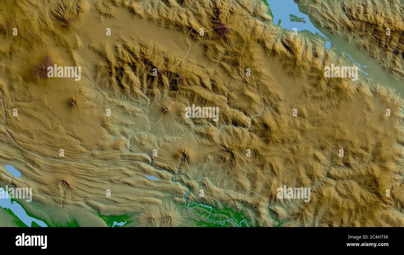Chimbu, province of Papua New Guinea. Colored shader data with lakes ...