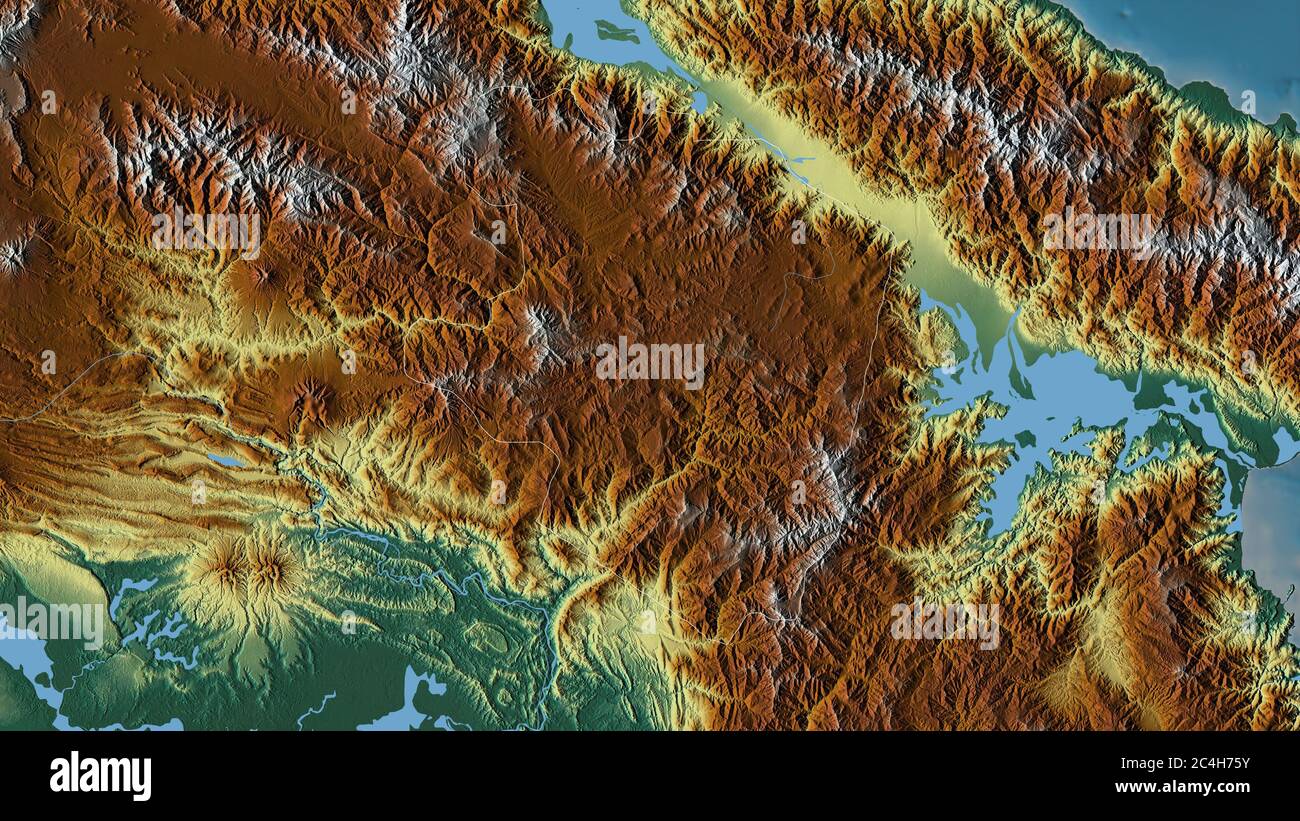 Eastern Highlands, province of Papua New Guinea. Colored relief with ...