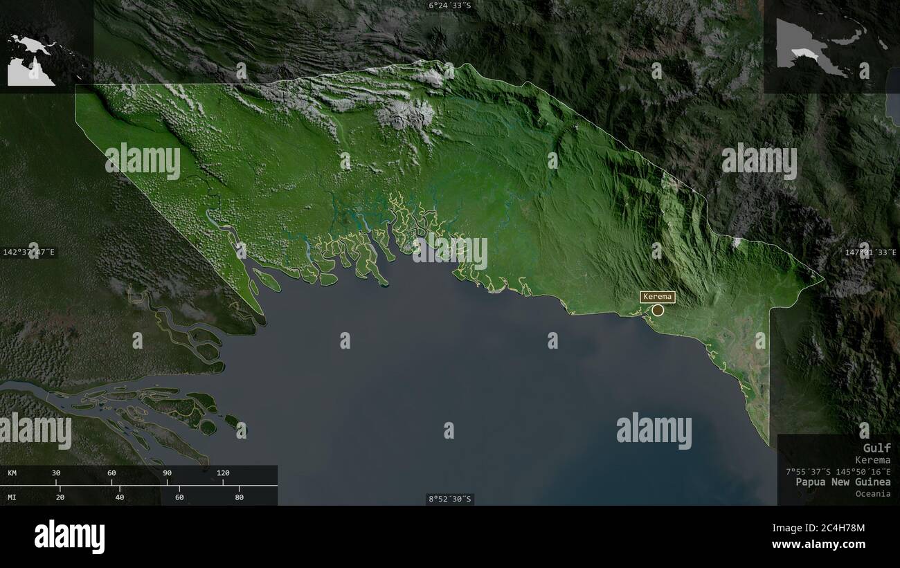 Gulf, province of Papua New Guinea. Satellite imagery. Shape presented ...
