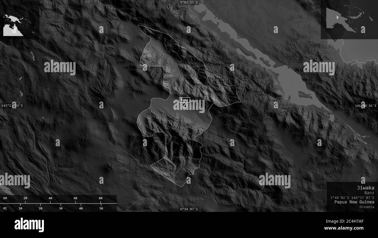 Jiwaka, province of Papua New Guinea. Grayscaled map with lakes and ...