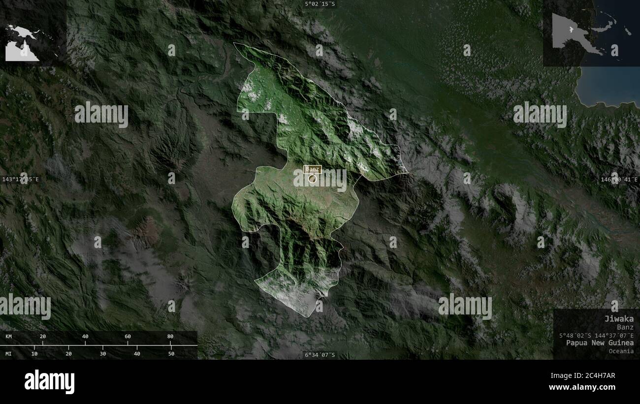 Jiwaka, province of Papua New Guinea. Satellite imagery. Shape ...