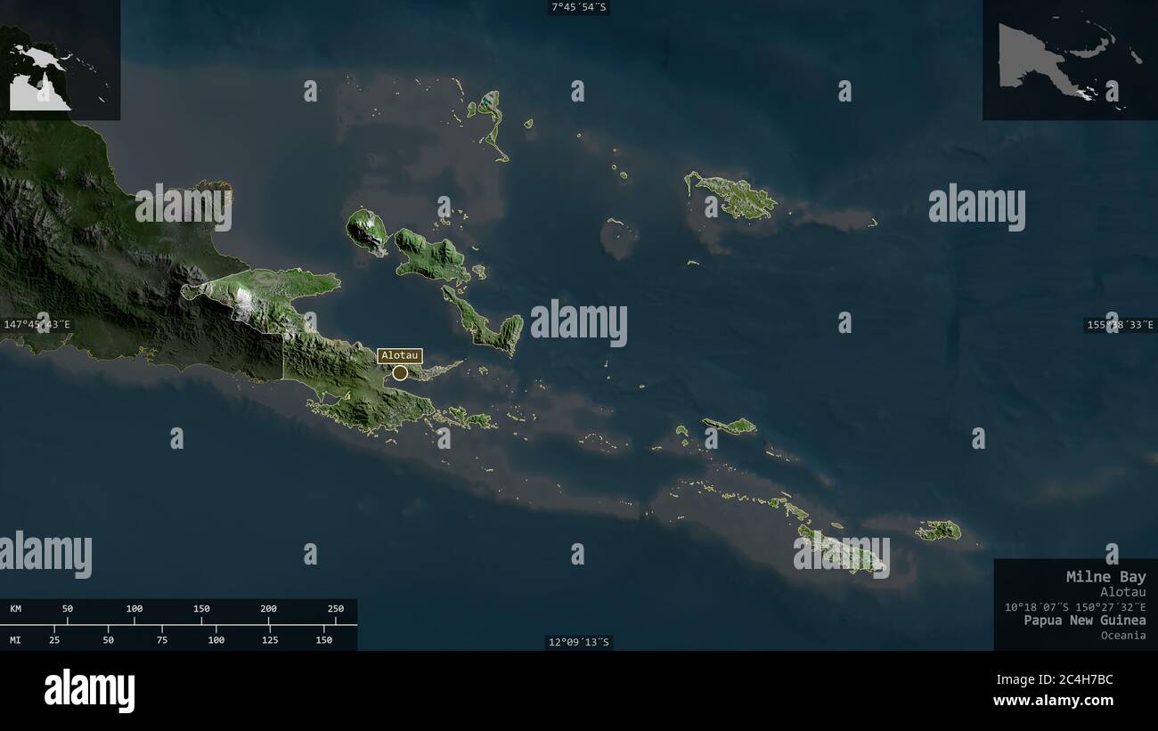 Milne Bay, province of Papua New Guinea. Satellite imagery. Shape ...