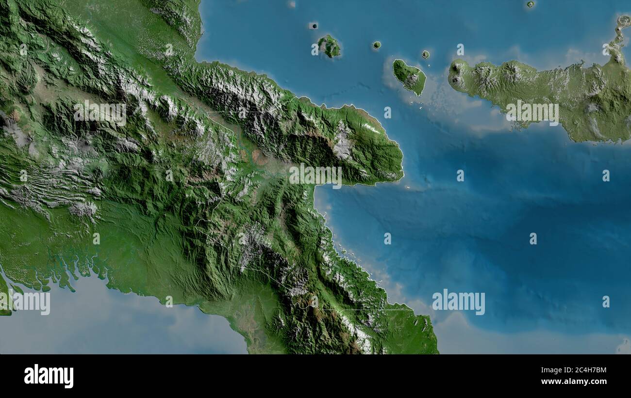 Morobe, province of Papua New Guinea. Satellite imagery. Shape outlined ...