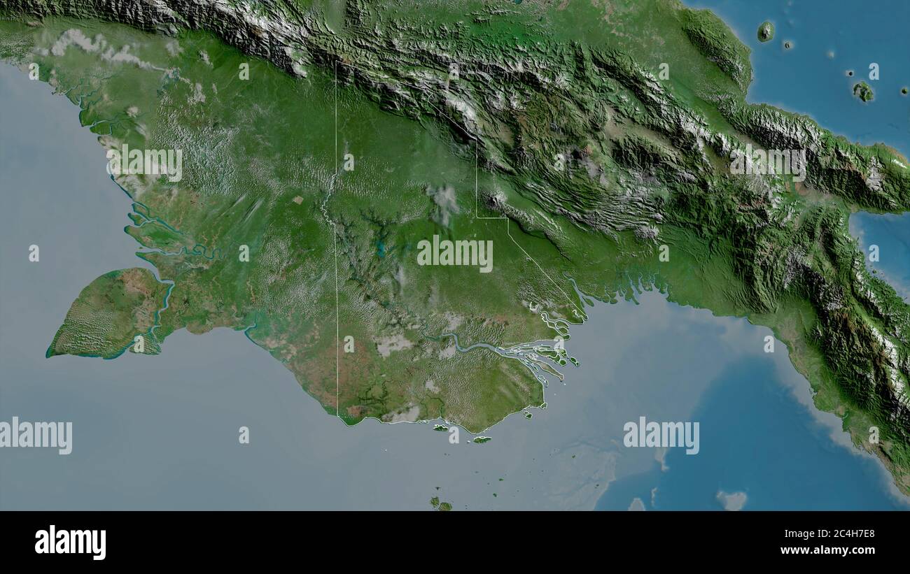 Western, province of Papua New Guinea. Satellite imagery. Shape ...
