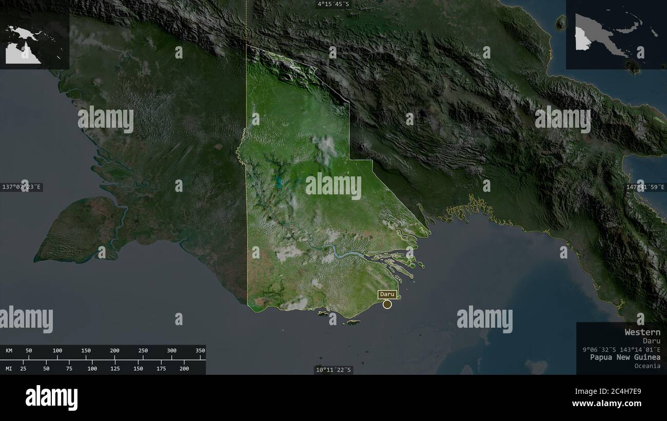 Western, province of Papua New Guinea. Satellite imagery. Shape ...