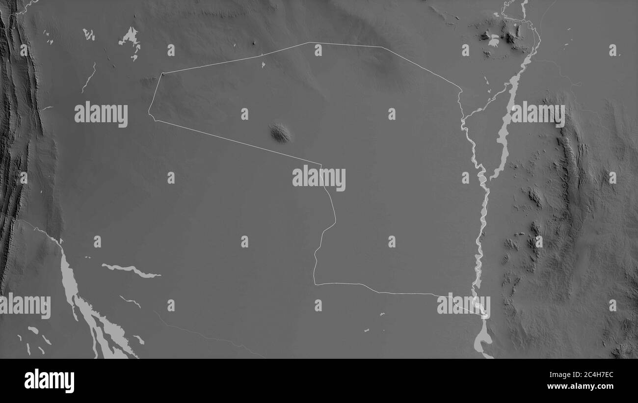 Alto Paraguay, department of Paraguay. Grayscaled map with lakes and ...