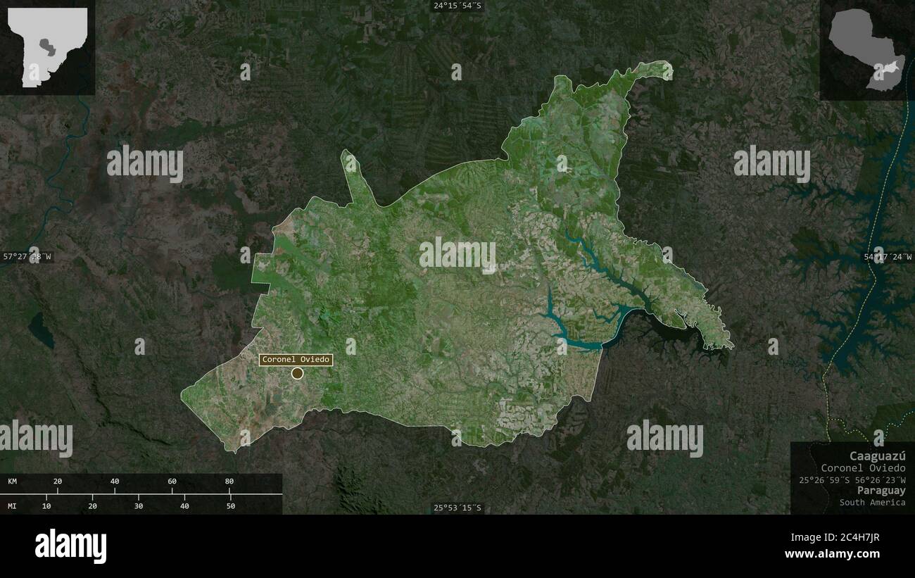 Caaguazú, department of Paraguay. Satellite imagery. Shape presented ...