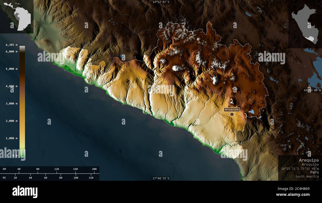 Arequipa, region of Peru. Colored shader data with lakes and rivers ...