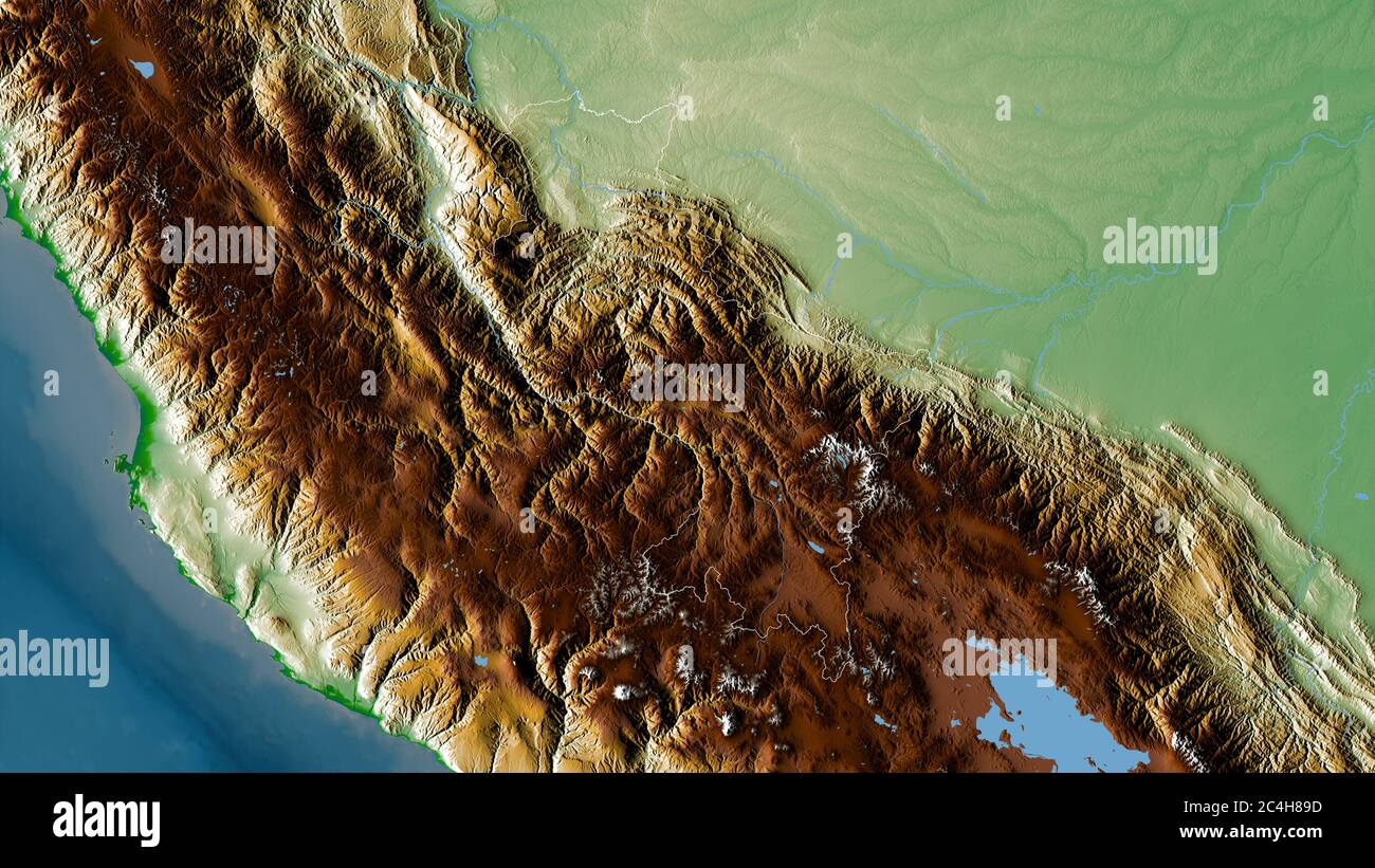 Cusco, region of Peru. Colored shader data with lakes and rivers. Shape ...