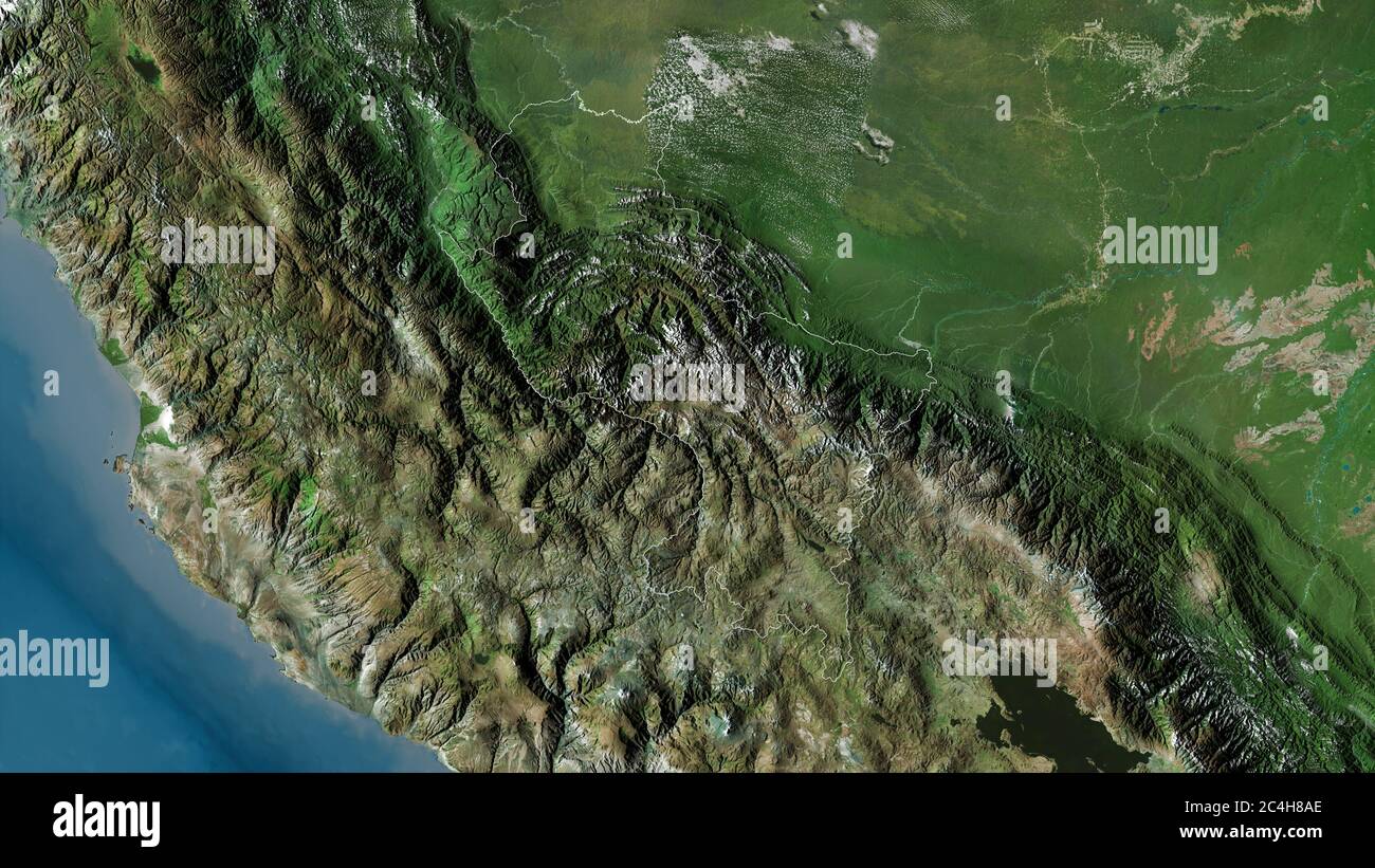 Cusco, region of Peru. Satellite imagery. Shape outlined against its ...
