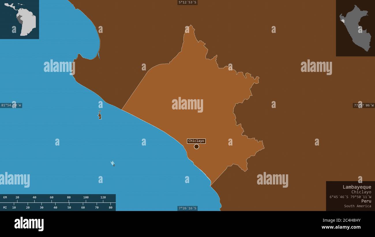 Lambayeque, region of Peru. Patterned solids with lakes and rivers ...