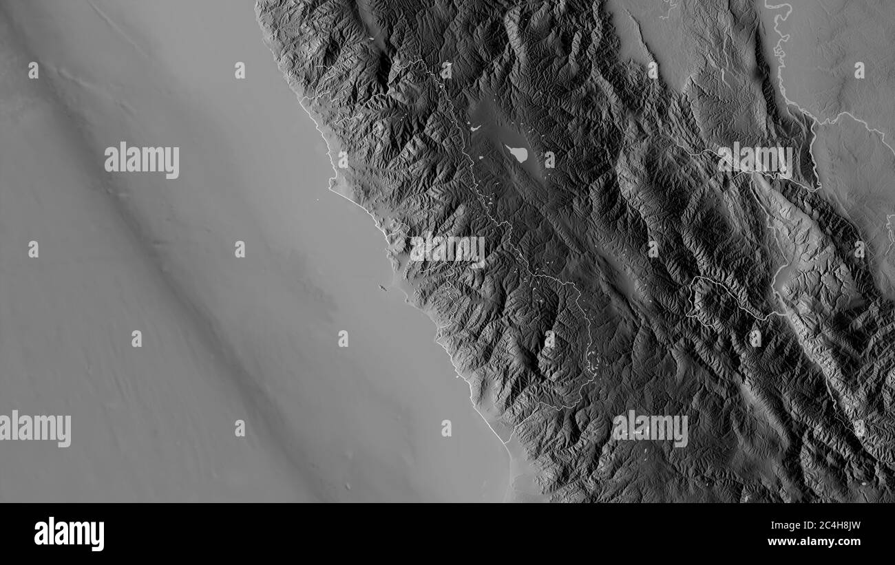 Lima, region of Peru. Grayscaled map with lakes and rivers. Shape ...
