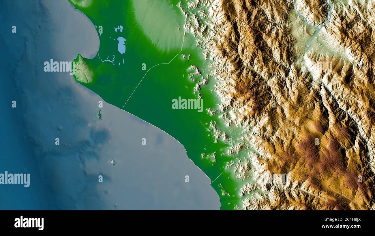 Lambayeque, region of Peru. Colored shader data with lakes and rivers ...