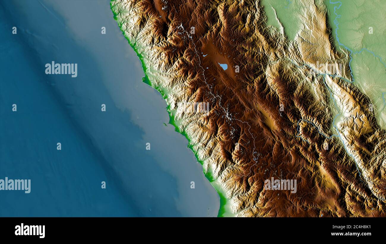 Lima, region of Peru. Colored shader data with lakes and rivers. Shape ...