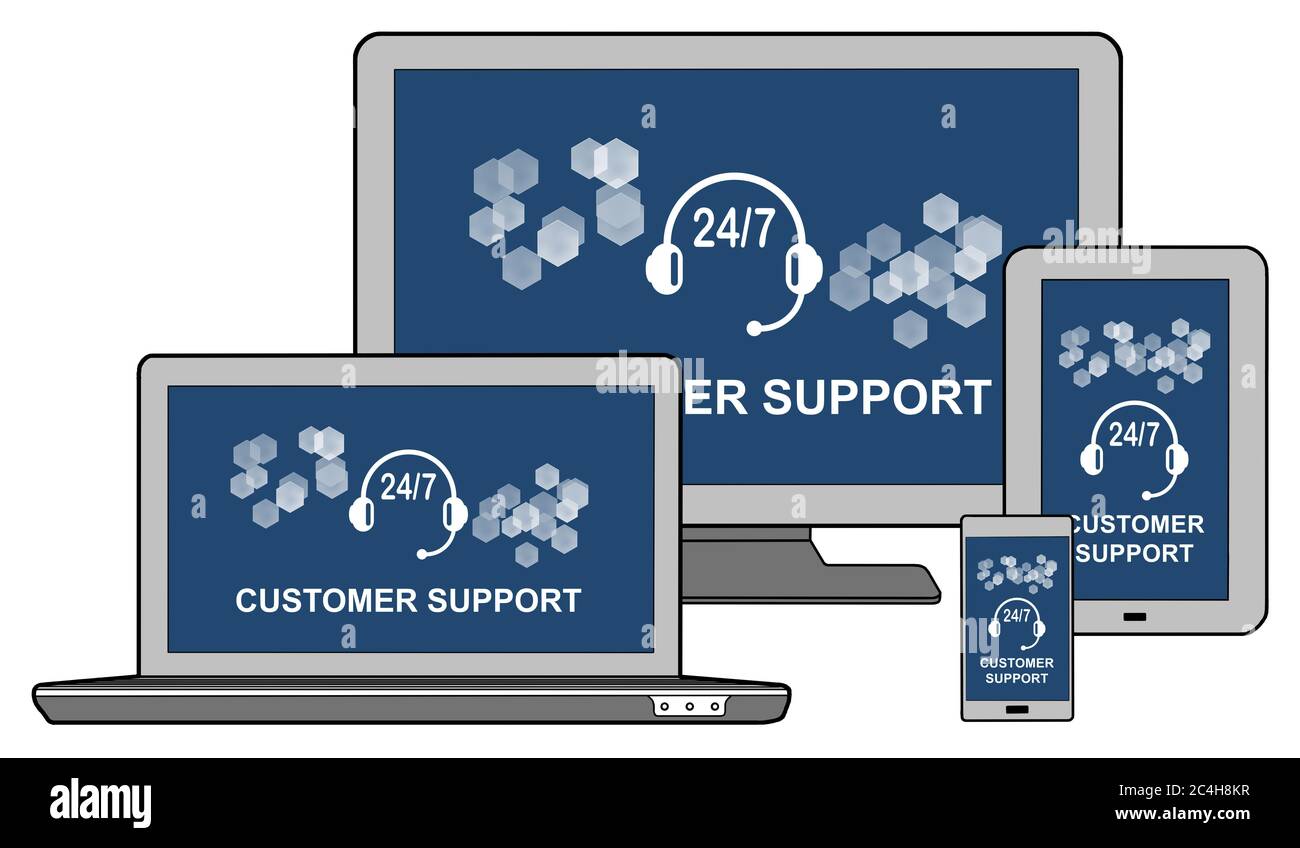Customer support concept shown on different information technology ...