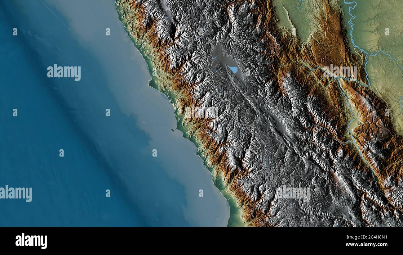 Lima, region of Peru. Colored relief with lakes and rivers. Shape ...