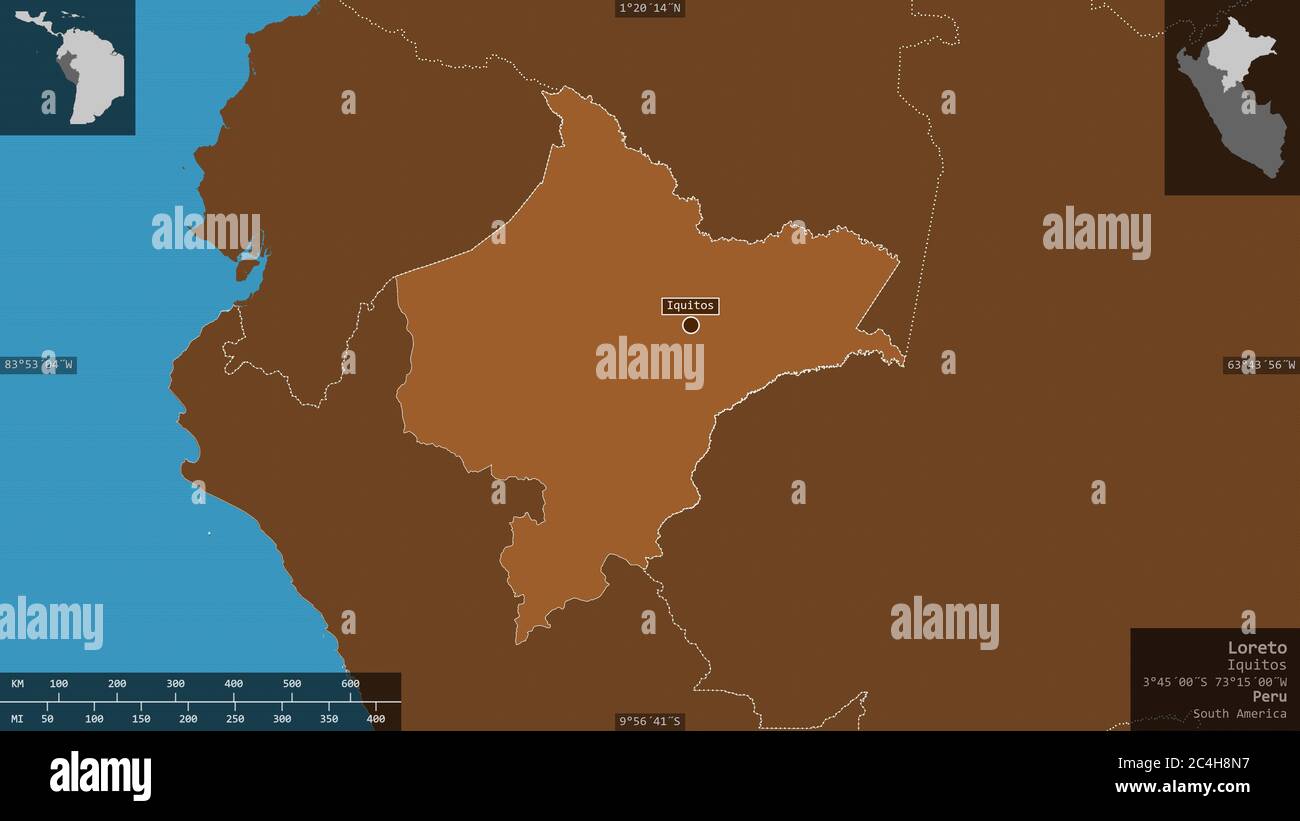 Loreto, region of Peru. Patterned solids with lakes and rivers. Shape ...