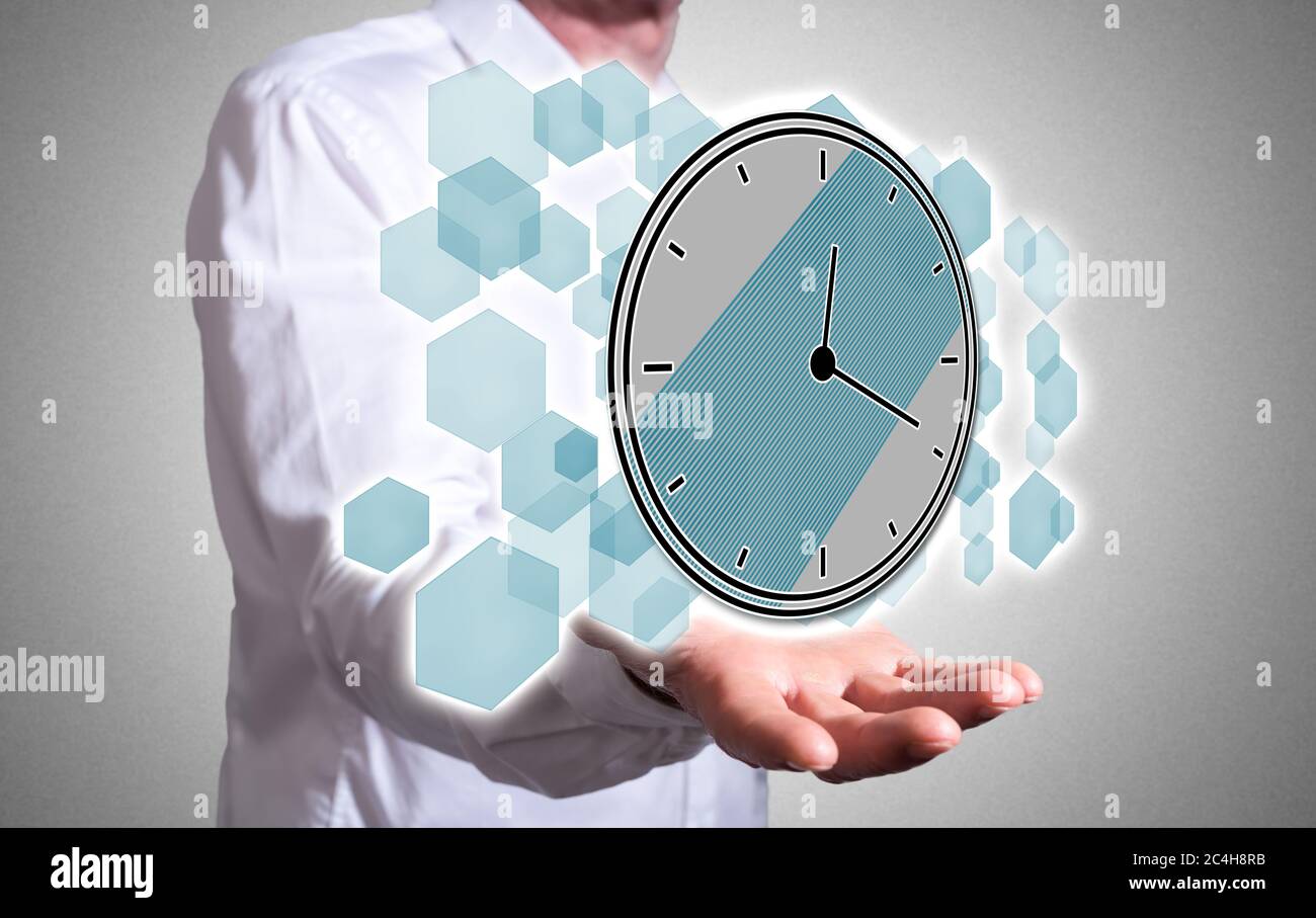 Time management concept levitating above a human hand Stock Photo - Alamy