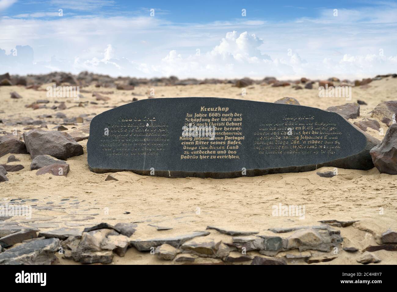 CAPE CROSS, NAMIBIA - JAN 31, 2016: A memorial stone for Diogo Cao who ...
