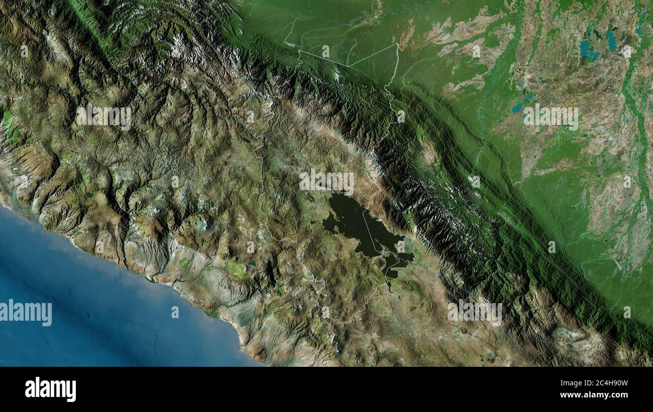 Puno, region of Peru. Satellite imagery. Shape outlined against its ...