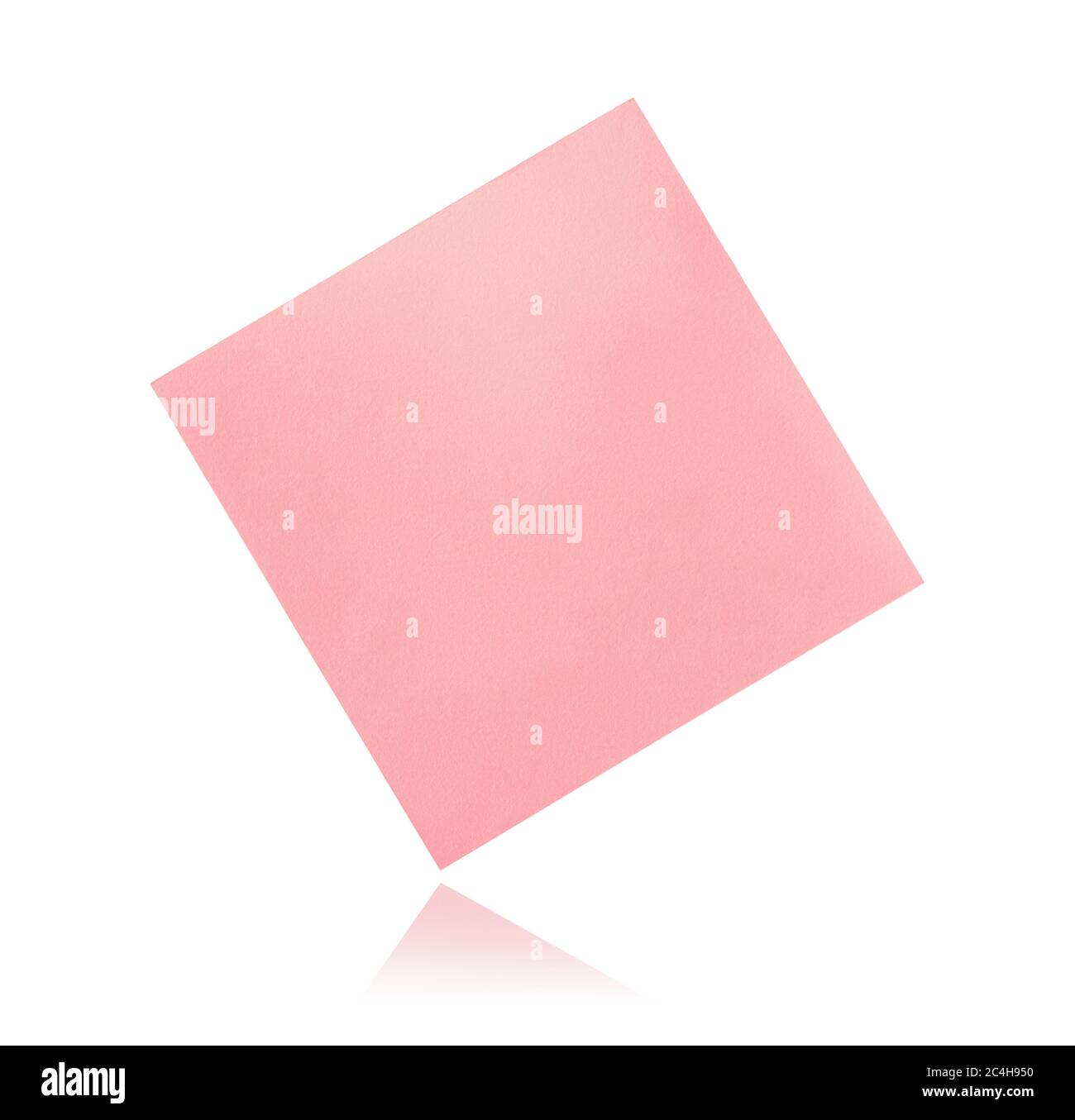 Front view of flying blank pink sticky paper note isolated on white ...