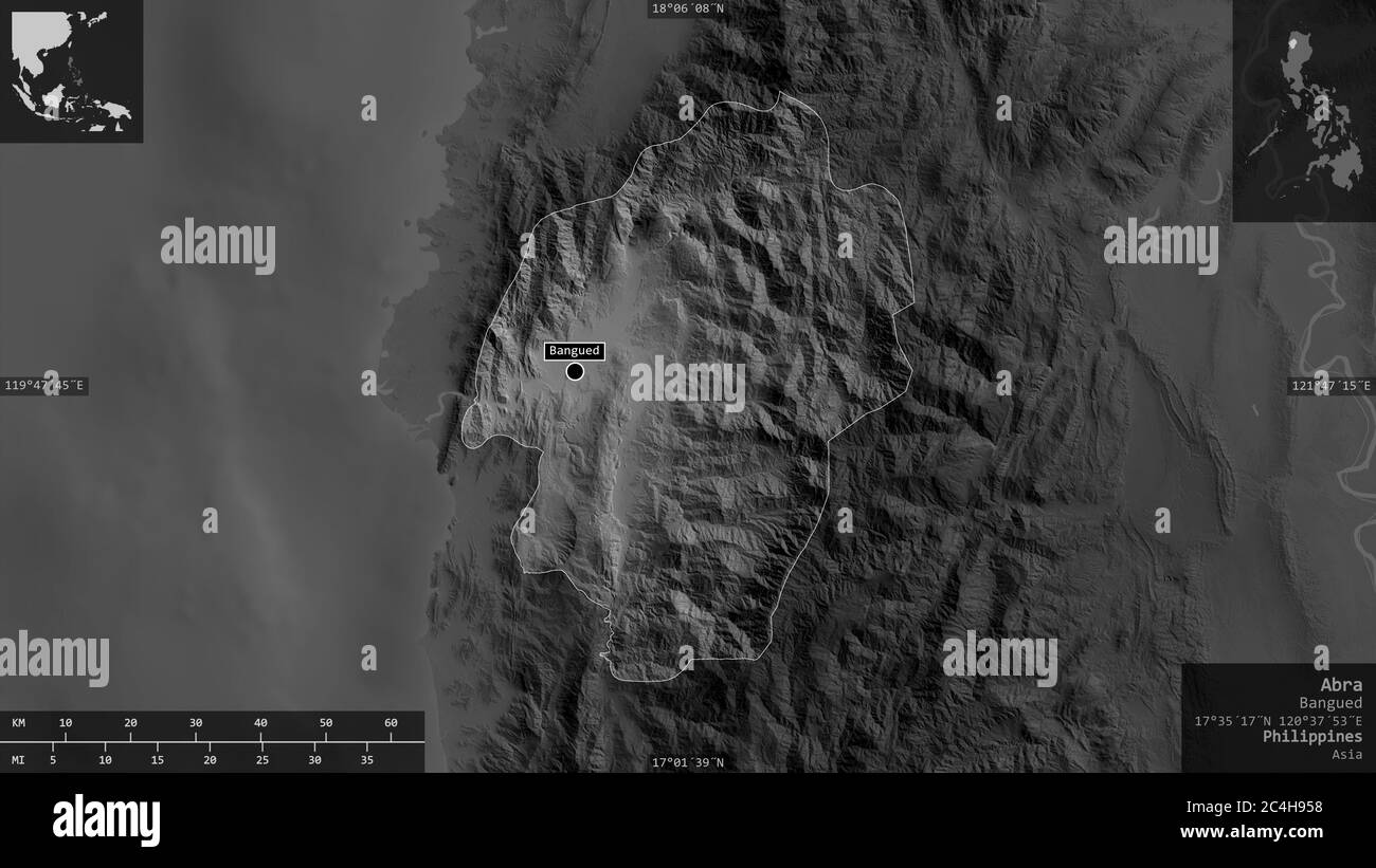 Abra, province of Philippines. Grayscaled map with lakes and rivers ...