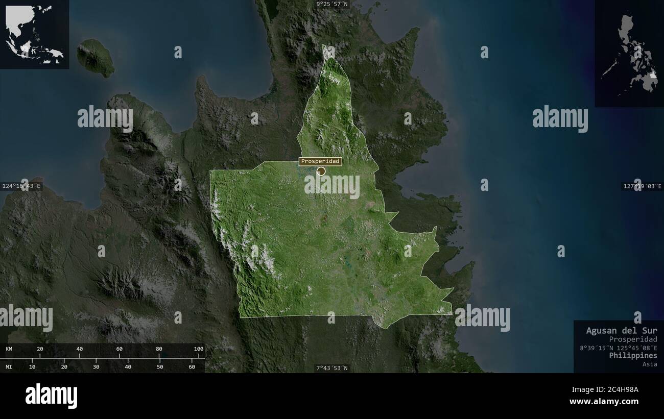 Agusan del Sur, province of Philippines. Satellite imagery. Shape ...