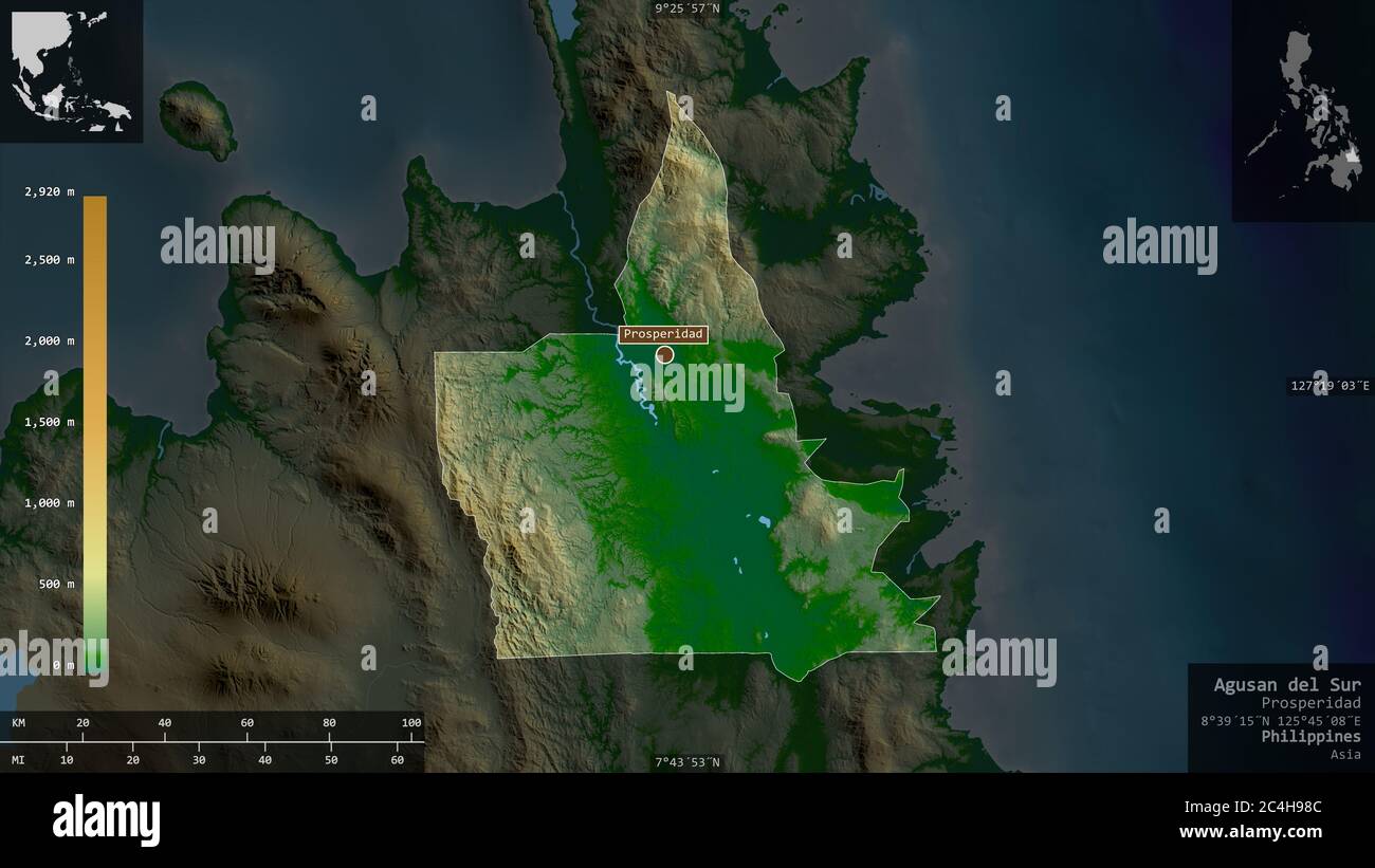 Agusan del Sur, province of Philippines. Colored shader data with lakes ...