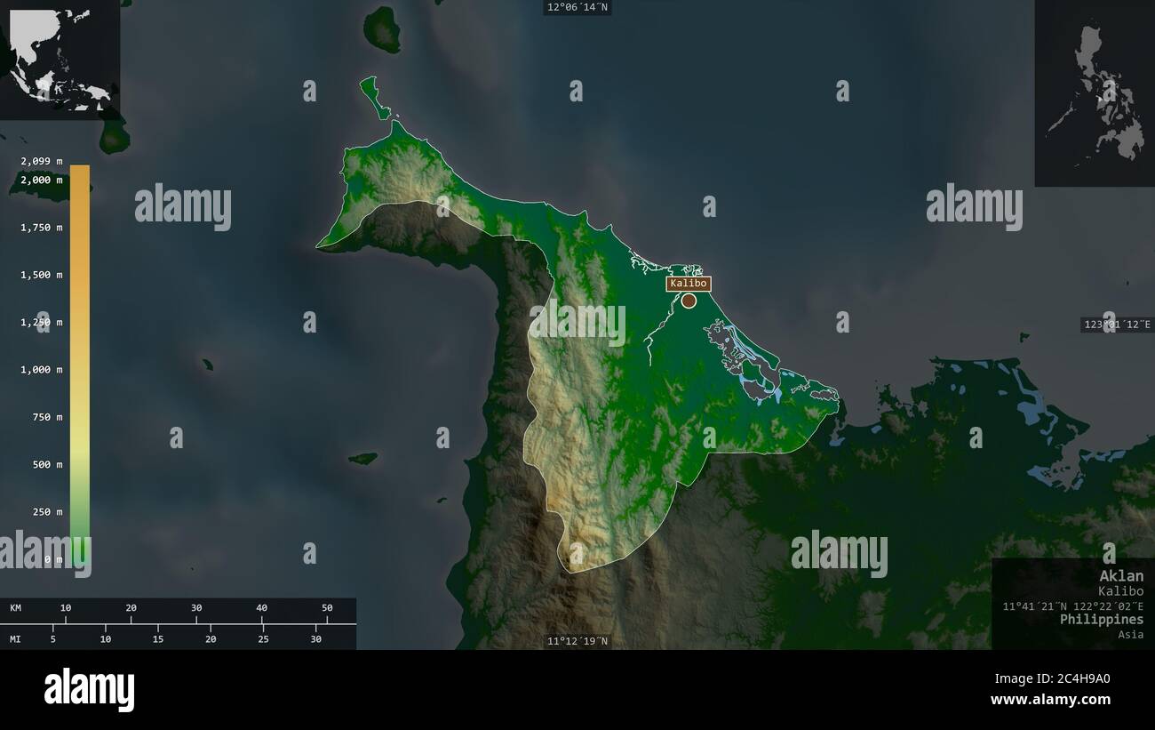 Aklan, province of Philippines. Colored shader data with lakes and ...