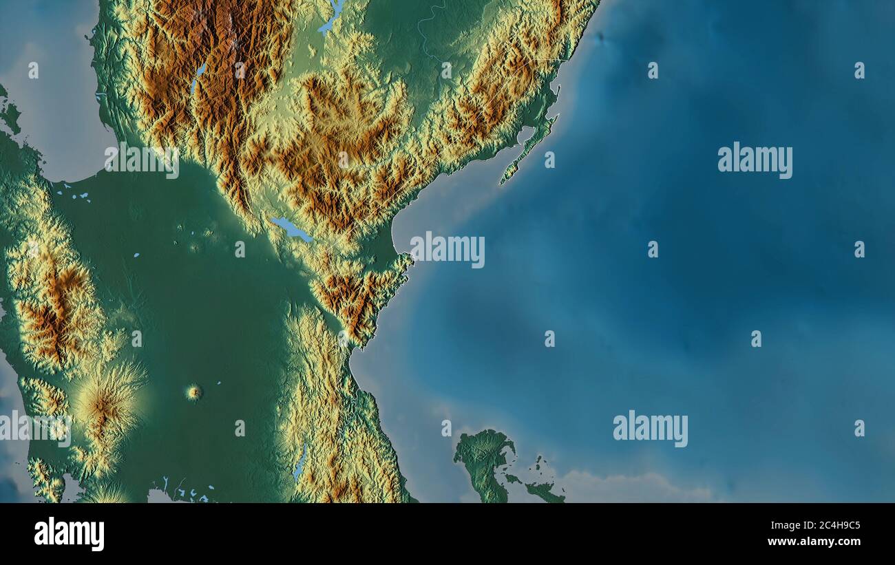 Aurora, province of Philippines. Colored relief with lakes and rivers ...