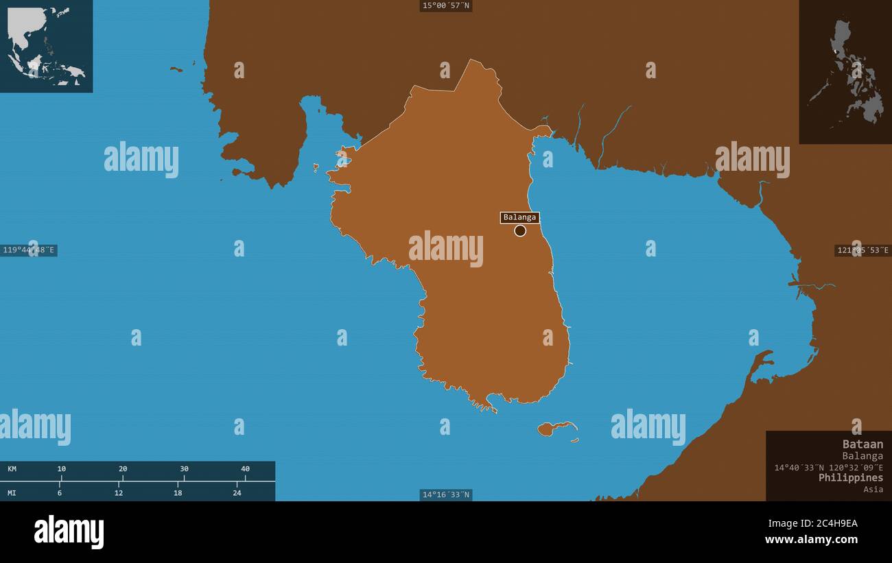 Bataan, province of Philippines. Patterned solids with lakes and rivers ...