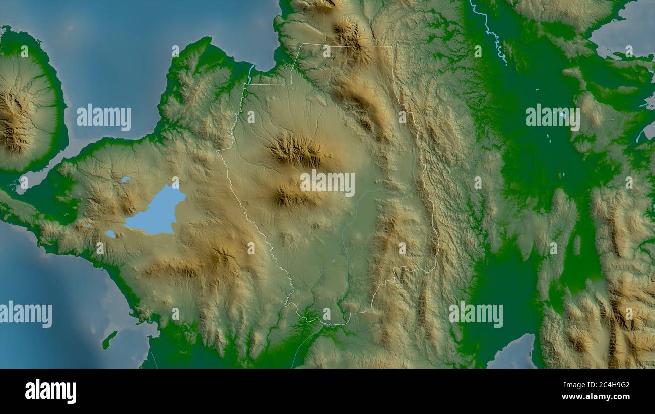 Bukidnon, province of Philippines. Colored shader data with lakes and ...