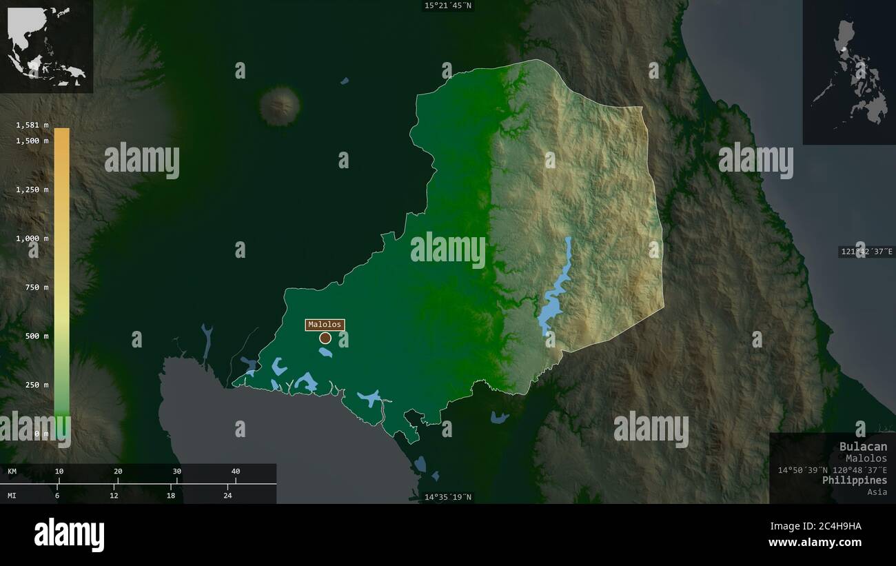 Bulacan, province of Philippines. Colored shader data with lakes and ...