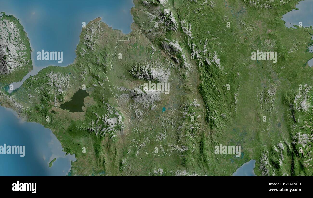 Bukidnon, province of Philippines. Satellite imagery. Shape outlined ...