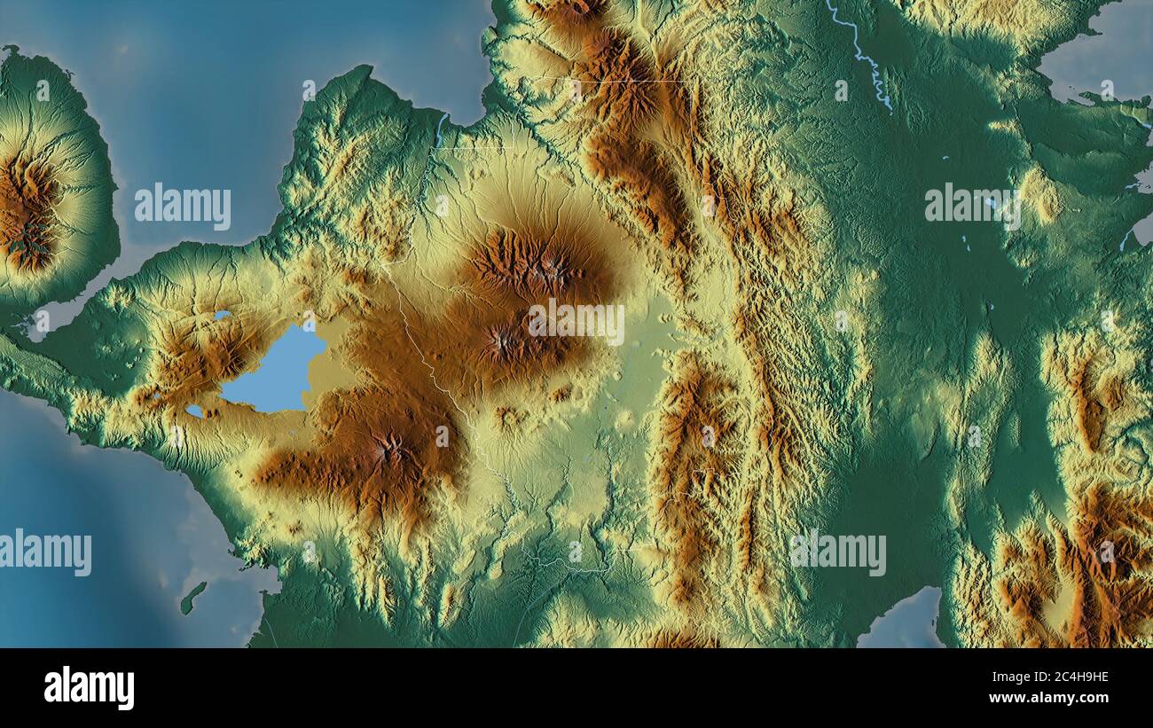 Bukidnon, province of Philippines. Colored relief with lakes and rivers ...