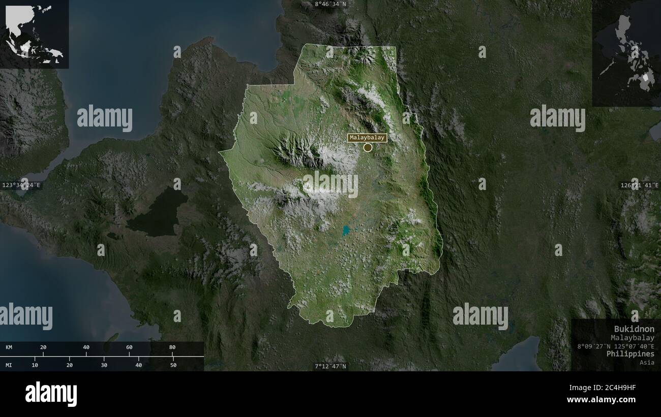 Bukidnon, province of Philippines. Satellite imagery. Shape presented ...