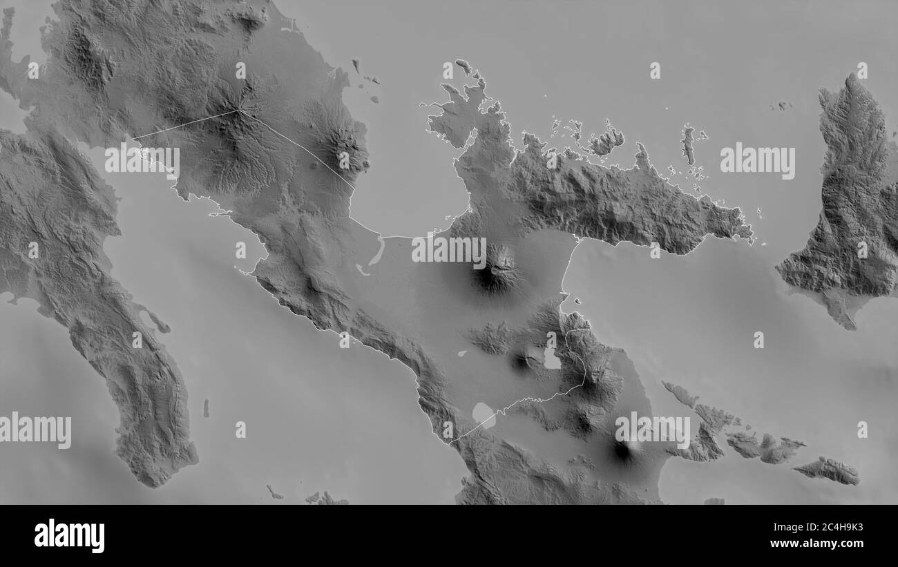 Camarines Sur, province of Philippines. Grayscaled map with lakes and ...