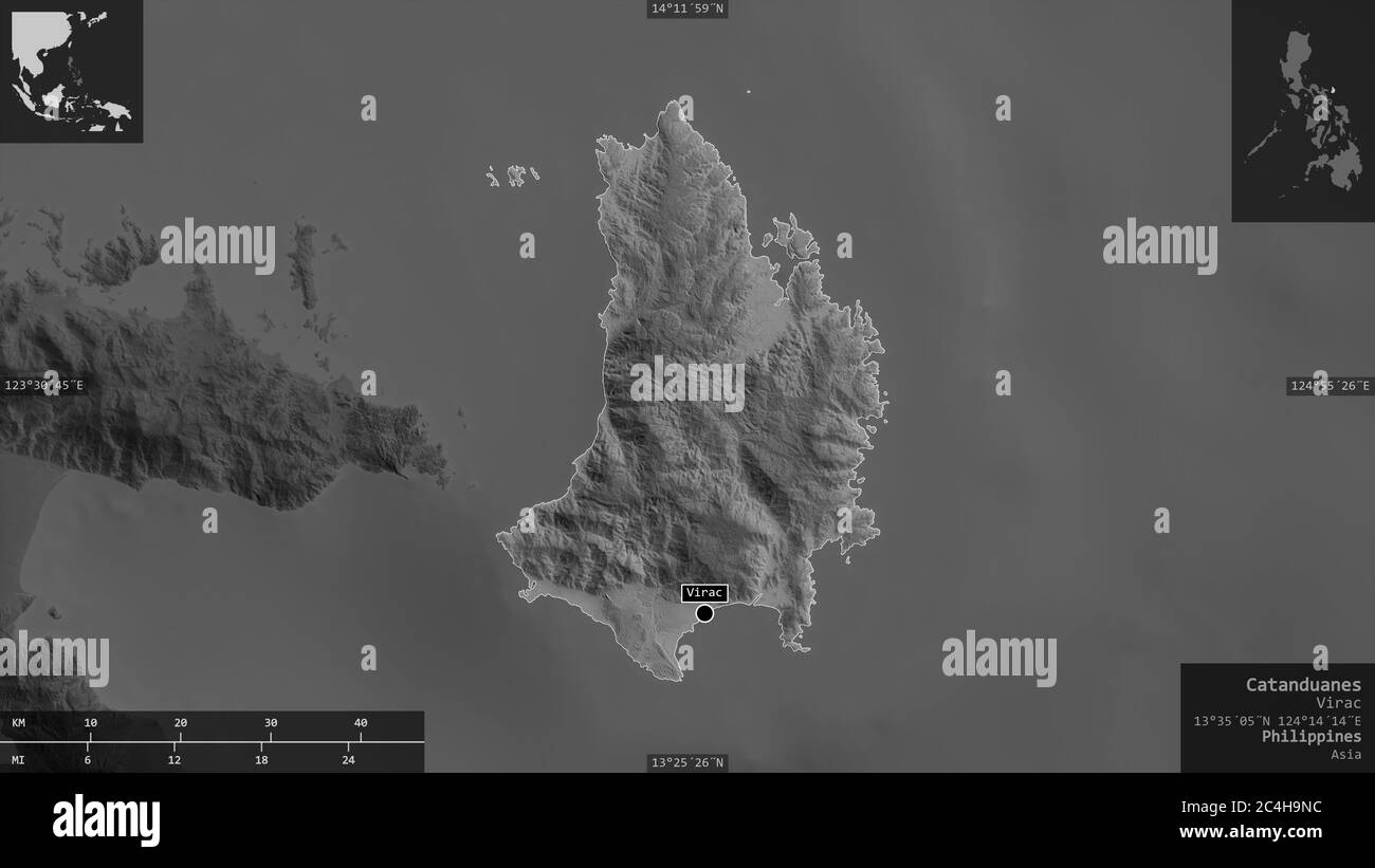 Catanduanes, province of Philippines. Grayscaled map with lakes and ...
