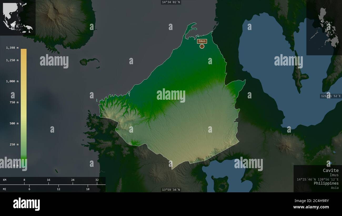 Cavite, province of Philippines. Colored shader data with lakes and ...