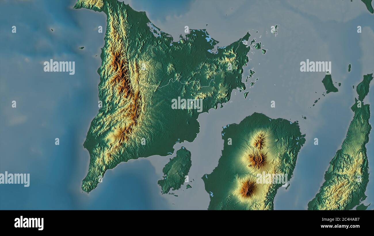Iloilo, province of Philippines. Colored relief with lakes and rivers ...