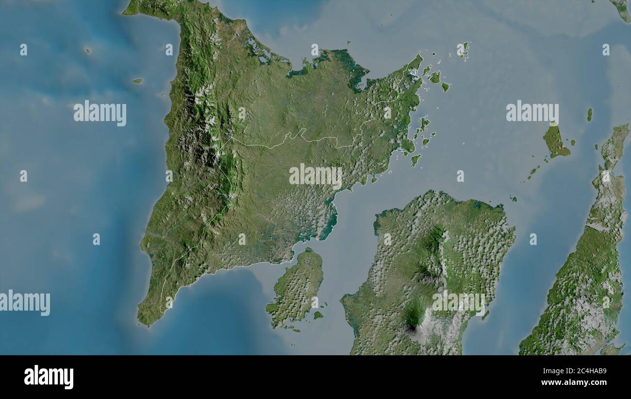Iloilo, province of Philippines. Satellite imagery. Shape outlined ...