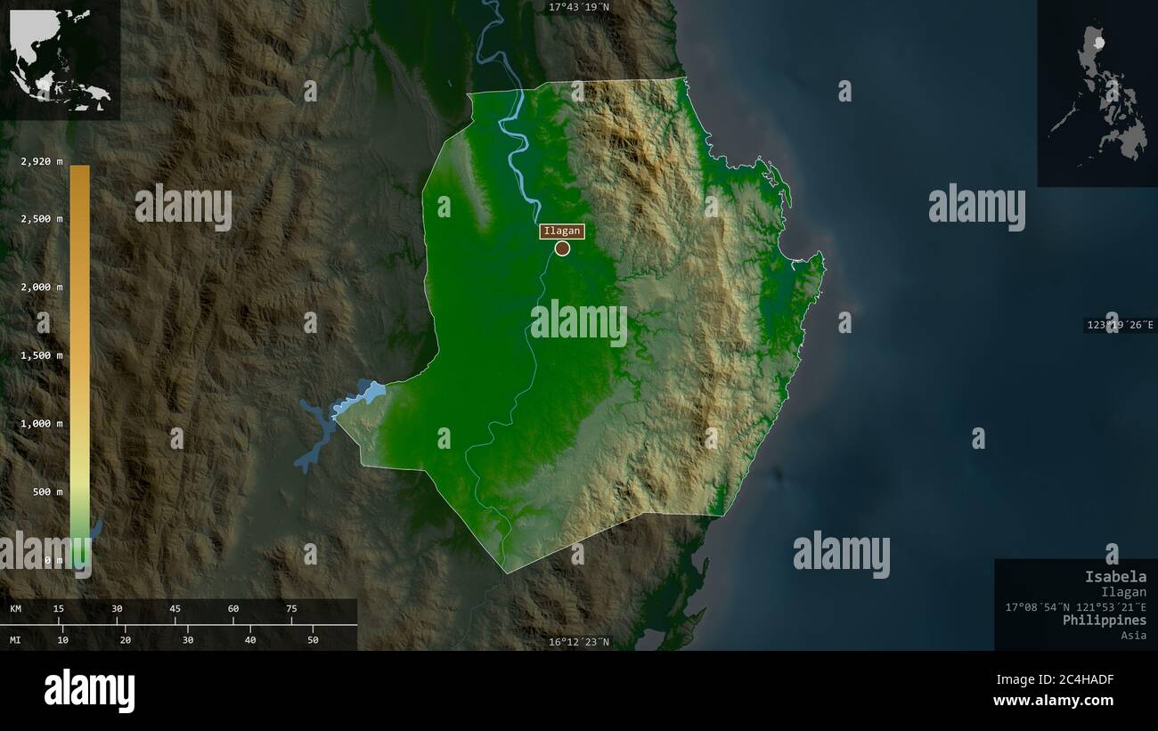 Isabela, province of Philippines. Colored shader data with lakes and ...