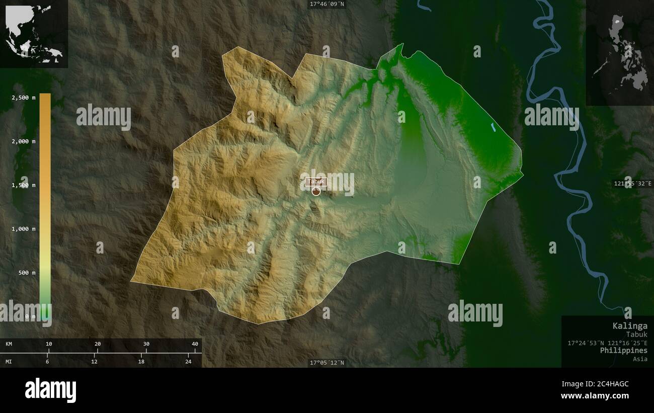 Kalinga, province of Philippines. Colored shader data with lakes and ...