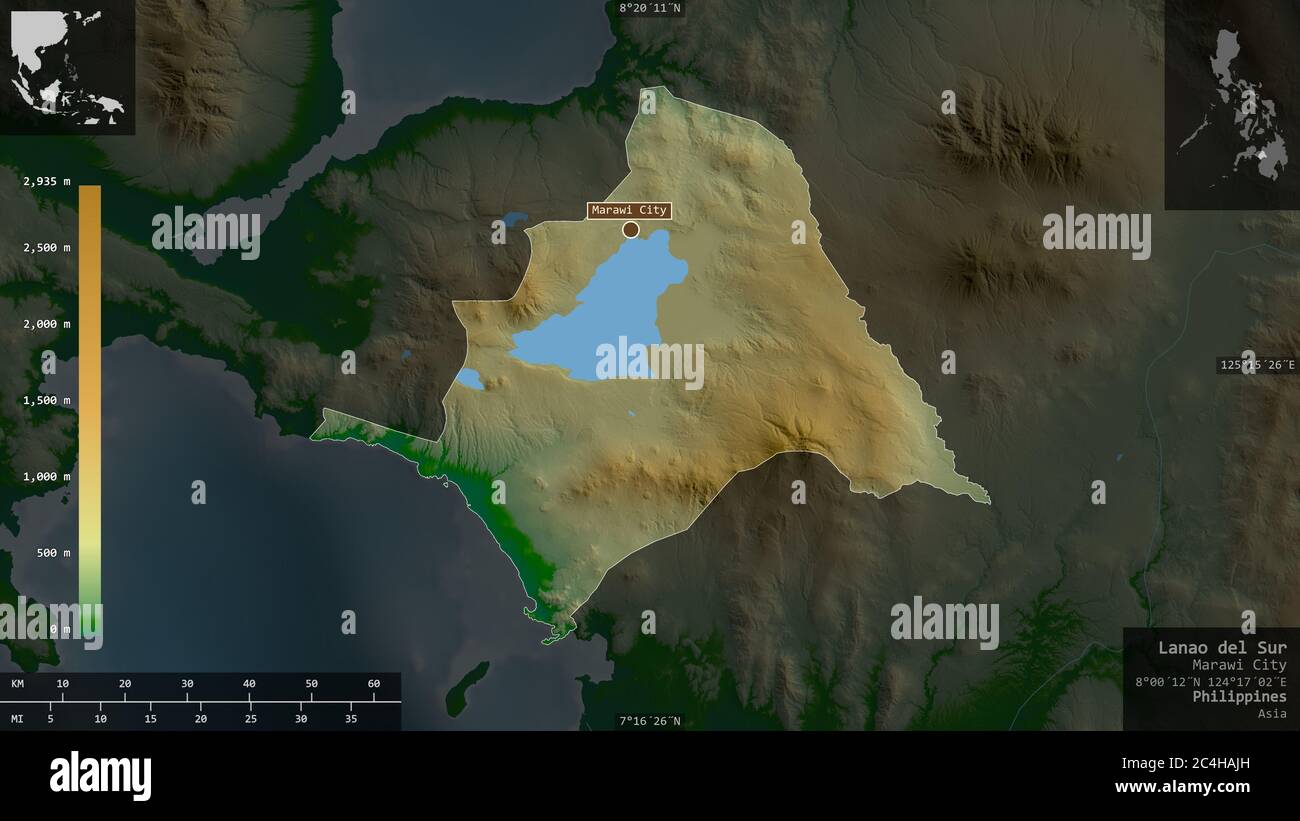 Lanao del Sur, province of Philippines. Colored shader data with lakes ...