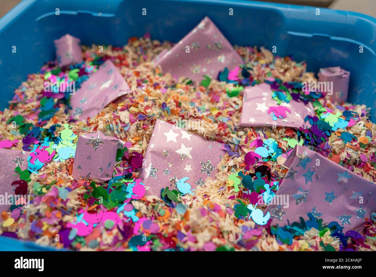 A box full of presents. Surprise present box Stock Photo - Alamy