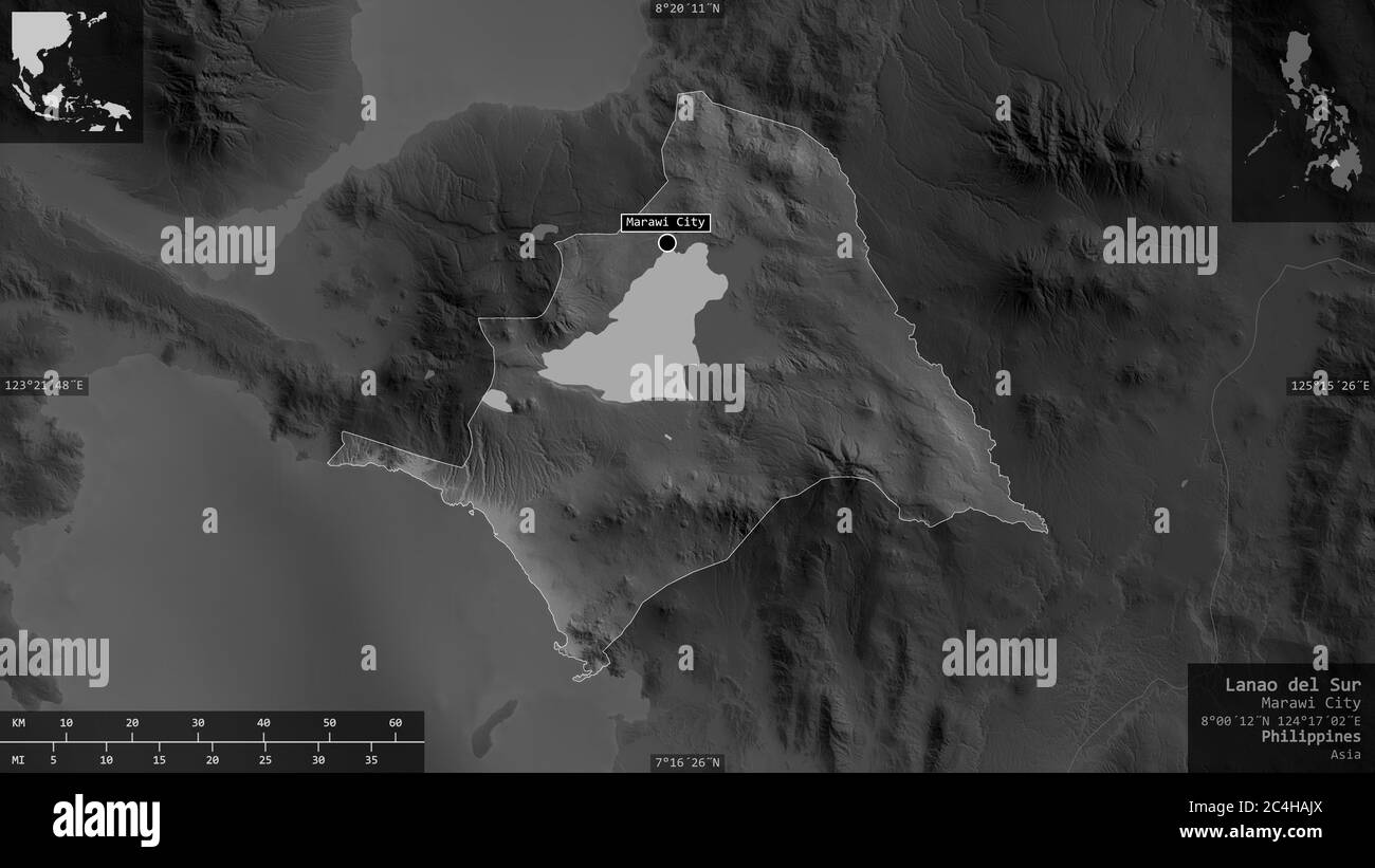 Lanao del Sur, province of Philippines. Grayscaled map with lakes and ...