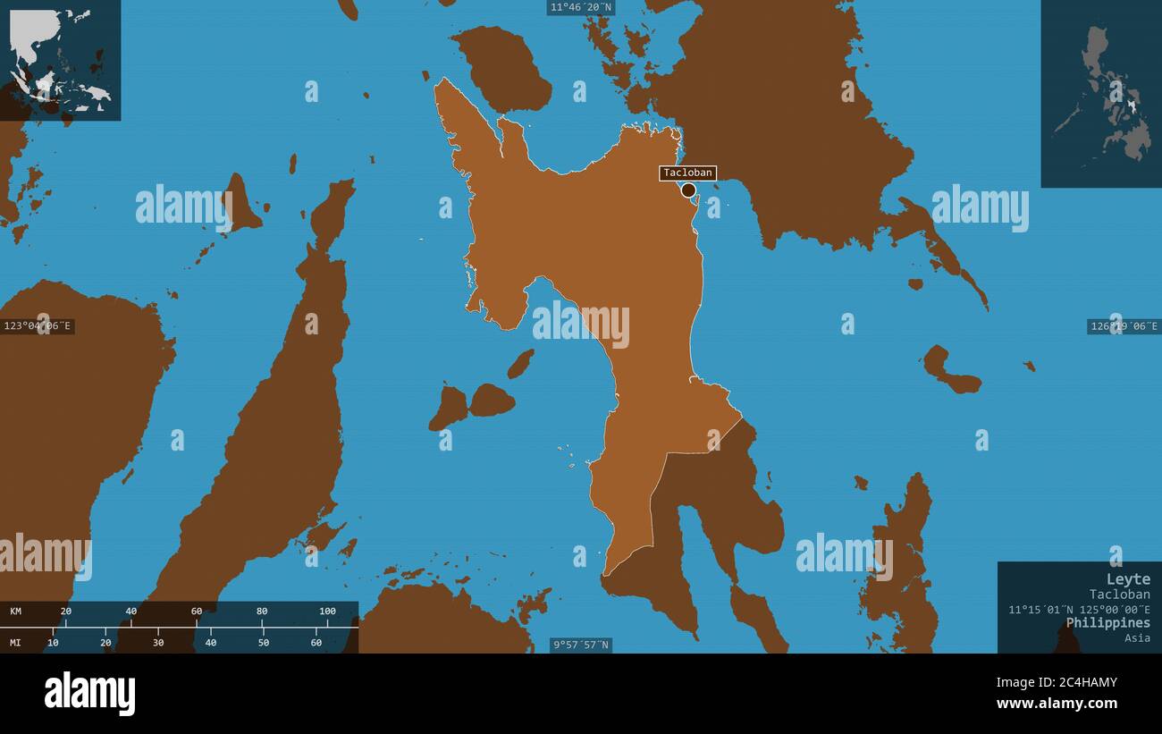 Leyte, province of Philippines. Patterned solids with lakes and rivers ...